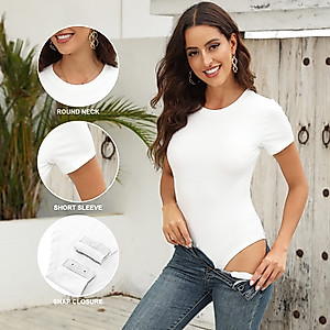 BALENNZ Women's 5 Pack Short Sleeve Round Neck Bodysuit Tops Crew Neck Basic Casual Tshirt Bodysuits Large