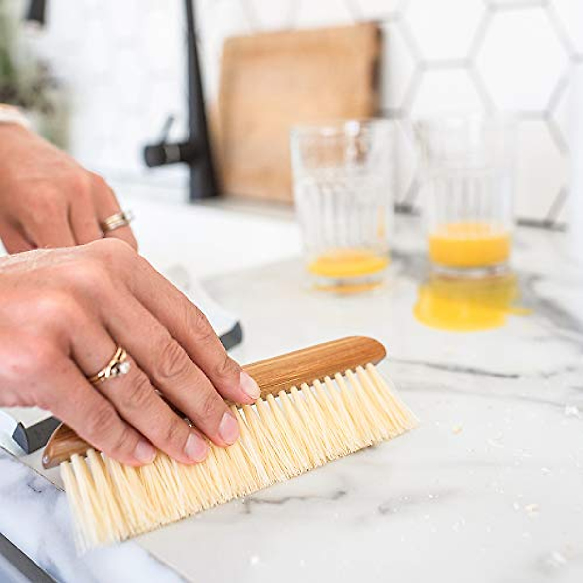 Full Circle Crumb Runner, Counter Sweep and Squeegee, Compact Brush for Sink & Kitchen Countertops, White