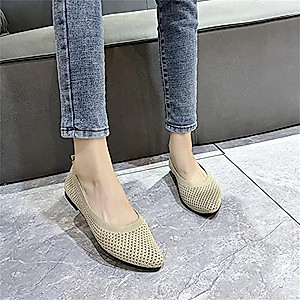 Ladies Fashion Solid Color Breathable Knitting Pointed Shallow Flat Casual Shoes Shoes Women Casual Sandals (Beige, 7)
