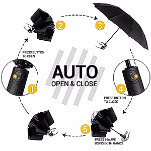 Chakipee Travel Inverted Umbrella Compact Windproof- Automatic reverse Umbrellas for Rain - Men and Women, Folding Portable Teflon Coating 48inch Span, 10 Ribs Large Umbrella