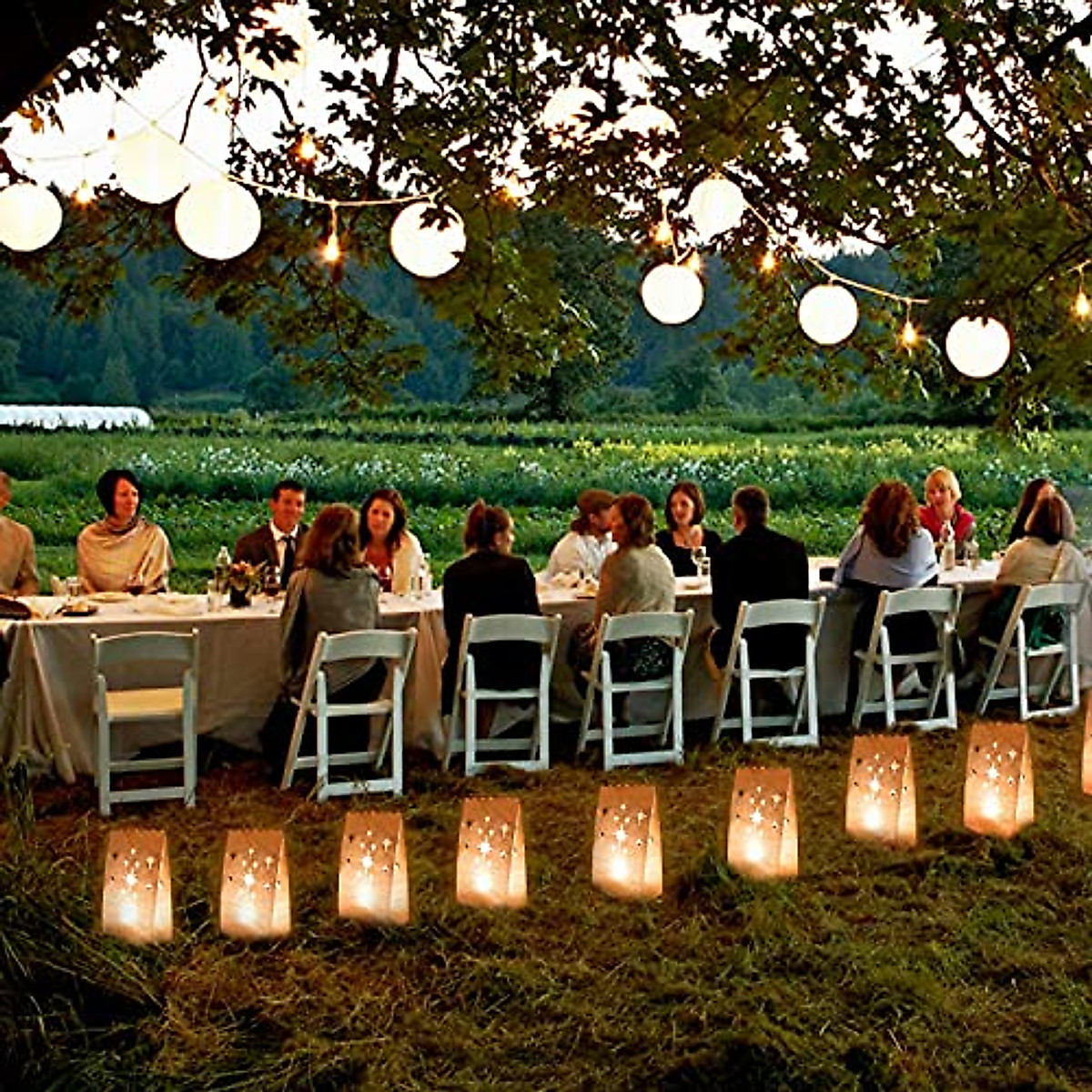 70PCS White Luminary Bags Fireworks Cutout Flame Resistant Halloween Candle Bags Paper Lantern Bags for Christmas Weddings Birthday Party Thanksgiving Decoration Use with Tealights