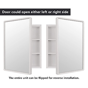 H-A Bathroom Medicine Cabinet with Mirror Solid Wood Framed Bathroom Mirror Cabinet with Storage Wall Mounted Recessed Available 16"x 24" (White)