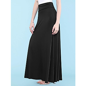 Lock and Love WB670 Womens Fold-Over Maxi Skirt L Black