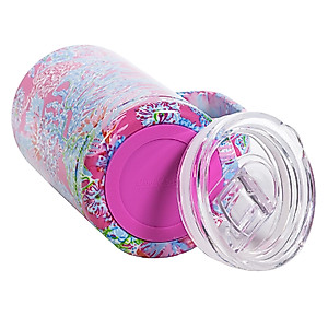 Lilly Pulitzer 16 Oz Travel Mug with Handle and Lid, Stainless Steel Insulated Coffee Tumbler, Double Wall Metal Cup, Seaing Things