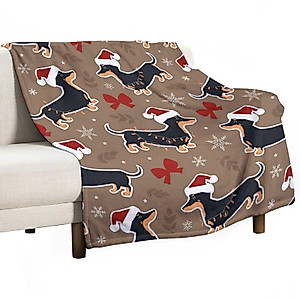 MEIKKO Cute Dachshund Puppy Blanket Fleece Cozy Warm Christmas Snowflake Bow Lightweight Throw Blanket for Couch Sofa Bed for Adults Kids Boys Teens Gift 50"x60"
