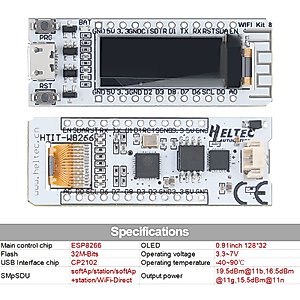 MakerFocus ESP8266 Development Board WiFi Kit 8 Support WiFi Integrated CP2104 4MB SPI Flash with 0.91 Inch OLED Display for Ar duino IDE NodeMCU LUA