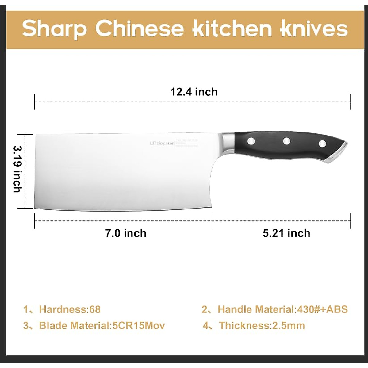 LAZIOPATER Chinese Chef's Knife, German Steel Blade, Ergonomic Handle, Gift Boxed, Professional Chef's Kitchen Knife, Chopping Vegetables Cleaver, Fruits and Meat Knife, Cooking Knife