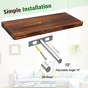 iiidol Wood Floating Shelves Set of 3, Rustic Shelves Wooden Display Shelf with Invisible Brackets-16 L x 6.7" D Wall Mounted Shelf for Living Room Bedroom Kitchen Bathroom Farmhouse (3, Small)