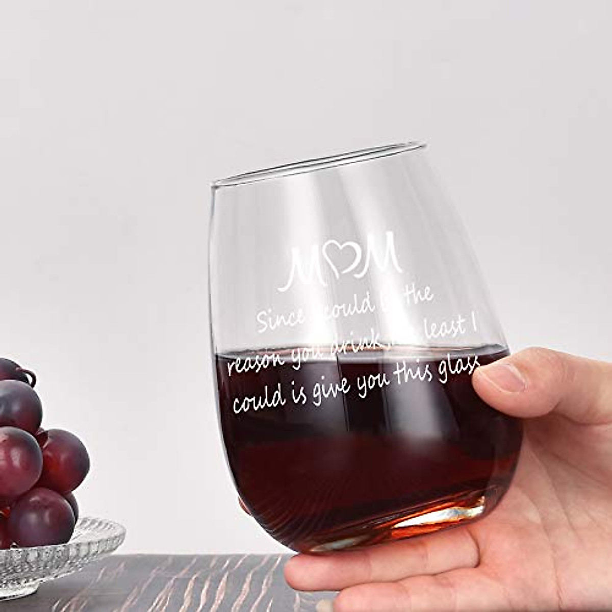 Mother’s Day Gift, Mom Stemless Wine Glass for Women Mom Mother Wine Lovers Mother's Day Birthday Christmas from Daughter Son Kid, Funny Birthday Gift for Mom, Mom Wine Glass for Red White Wine, 15Oz