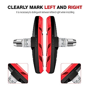 2 Pairs Bicycle V-Brake Pads, Bike 70mm V Brake Blocks Set, Cantilever Brake Pads, Red Black