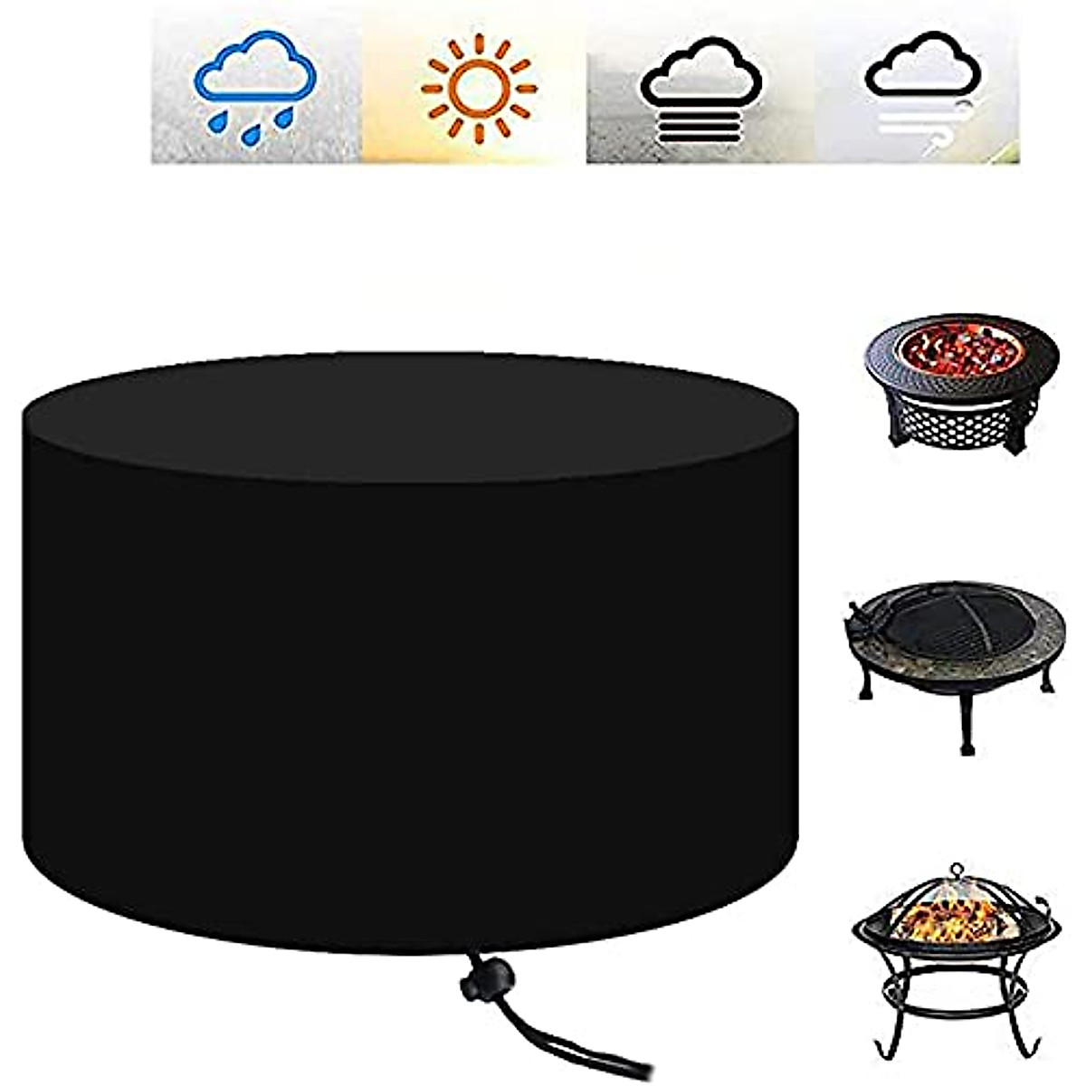 Bicherub Outdoor Fire Pit Cover 420D Heavy Duty Round Patio Fire Pit Cover Outdoor Fireplace Fire Bowl Cover - 36 inch