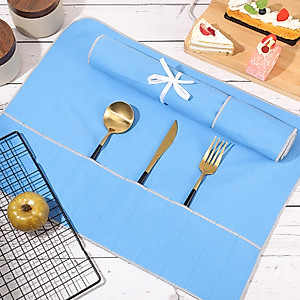 3 Pieces Silver Storage Bags Anti Tarnish Silver Storage Cloth Silverware Holder Blue Silverware Bags Flatware Storage Organizer Silver Protector Bag Place Setting Roll with Ribbon for Kitchen Utensil