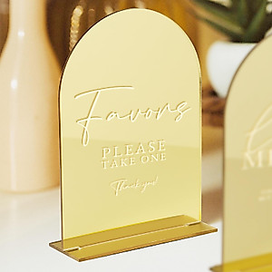 Acrylic Wedding Favors Sign with Stand- 5"x7" Gold Mirror Arch Acrylic Wedding Sign and Base,1/8" Thick | Modern Calligraphy White Letters Arch Acrylic Sign for Wedding Reception & Party