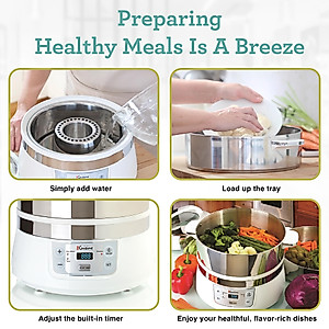 Euro Cuisine FS2500 Electric Food Steamer, Versatile Vegetable Steamer & Steam Cooker Ideal for Fish, Veggie, Meat, Stainless Steel 1200 Watts