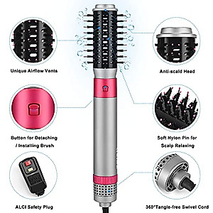 Hair Dryer Brush, Upgraded Detachable Hot Air Brush Set, with 4 Brush Heads Hair Dryer and Volumizer, Negative Ion Hair Dryer Brush for Reducing Frizz and Static