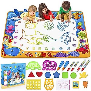 Water Doodle Mat - Kids Painting Writing Color Doodle Drawing Mat Toy Bring Magic Pens Educational Toys for Age 2 3 4 5 6 7 Year Old Girls Boys Age Toddler Gift
