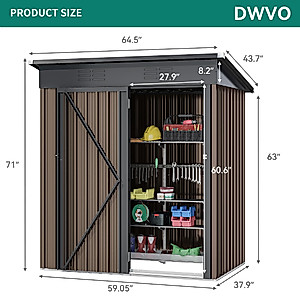 DWVO Outdoor Storage Shed 5x3FT, Heavy Duty Metal Tool Sheds Storage House with Single Lockable Door & Air Vent for Garden, Patio, Lawn to Store Bikes, Trash Bins, Tools, Lawnmowers,Brown