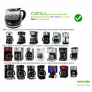 12-CUP Glass Replacement Coffee Carafe Compatible with Mr. Coffee, Black & Decker, Cuisinart and More, Black Close Handle