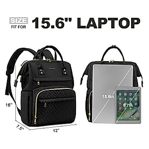 LOVEVOOK Laptop Backpack for Women, Quilted Fashion Business Computer Backpacks Travel Bags Purse Doctor Nurse Work Backpack with USB Port Fits 15.6-Inch Laptop, Black