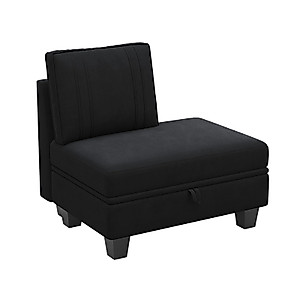 Belffin Velvet Convertible Storage Chaise Ottoman with Back Side for Velvet Sectional Sofa Black