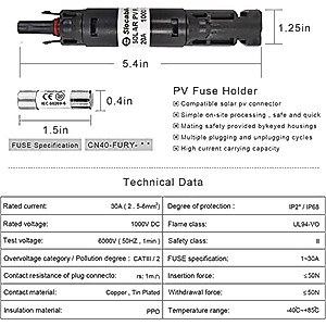 Solar Odyssey MC 20A Pack of 4 Solar Fuse Holder Connector with Single Fuse 1000V in-line Waterproof Fuse Holder IP68 Male and Female Controller for Solar Panel and Inverter in PV System