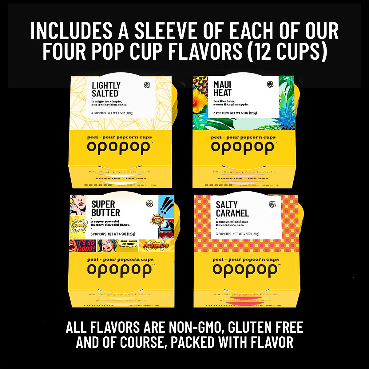 Opopop Microwave Popcorn - Variety 12-Pack Gourmet Popcorn Kit, Collapsible Silicone Popcorn Popper, Popcorn Maker, Gluten Free Snack-Sized Serving, BPA-Free and Dishwasher Safe