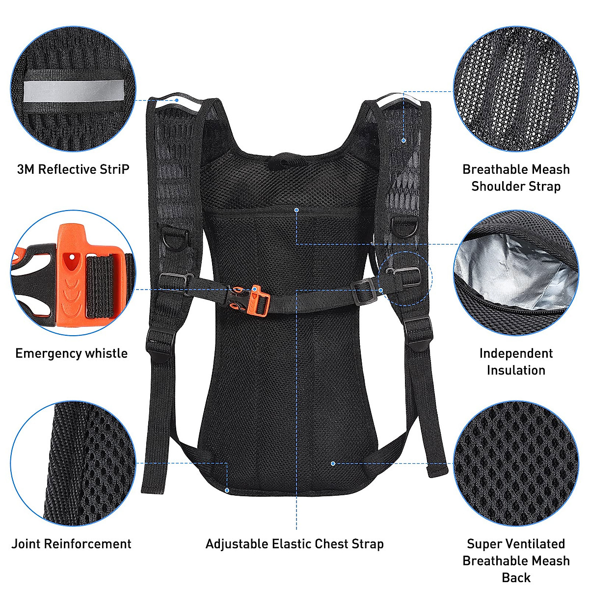 Hydration Pack,Hydration Backpack with 2L Hydration Bladder Lightweight Insulation Water Pack for Festivals, Raves, Hiking, Biking, Climbing, Running and More (Black)
