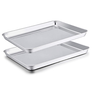 TeamFar Baking Sheet Set of 2, Baking Pans Tray Cookie Sheet Stainless Steel, Non Toxic & Healthy, Mirror Finish & Rust Free, Easy Clean & Dishwasher Safe