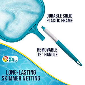 U.S. Pool Supply Professional Spa, Hot Tub, Pool Hand Leaf Skimmer Net, 26" Long with 12" Aluminum Pole - Fine Mesh Netting, Cleanout Leaves, Debris
