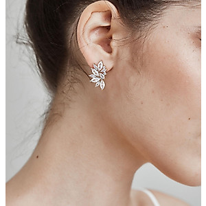 SWEETV Cluster Bridal Wedding Earrings for Brides Bridesmaid, Marquise Cubic Zirconia Rhinestone Stud Earrings for Women, Prom, Silver