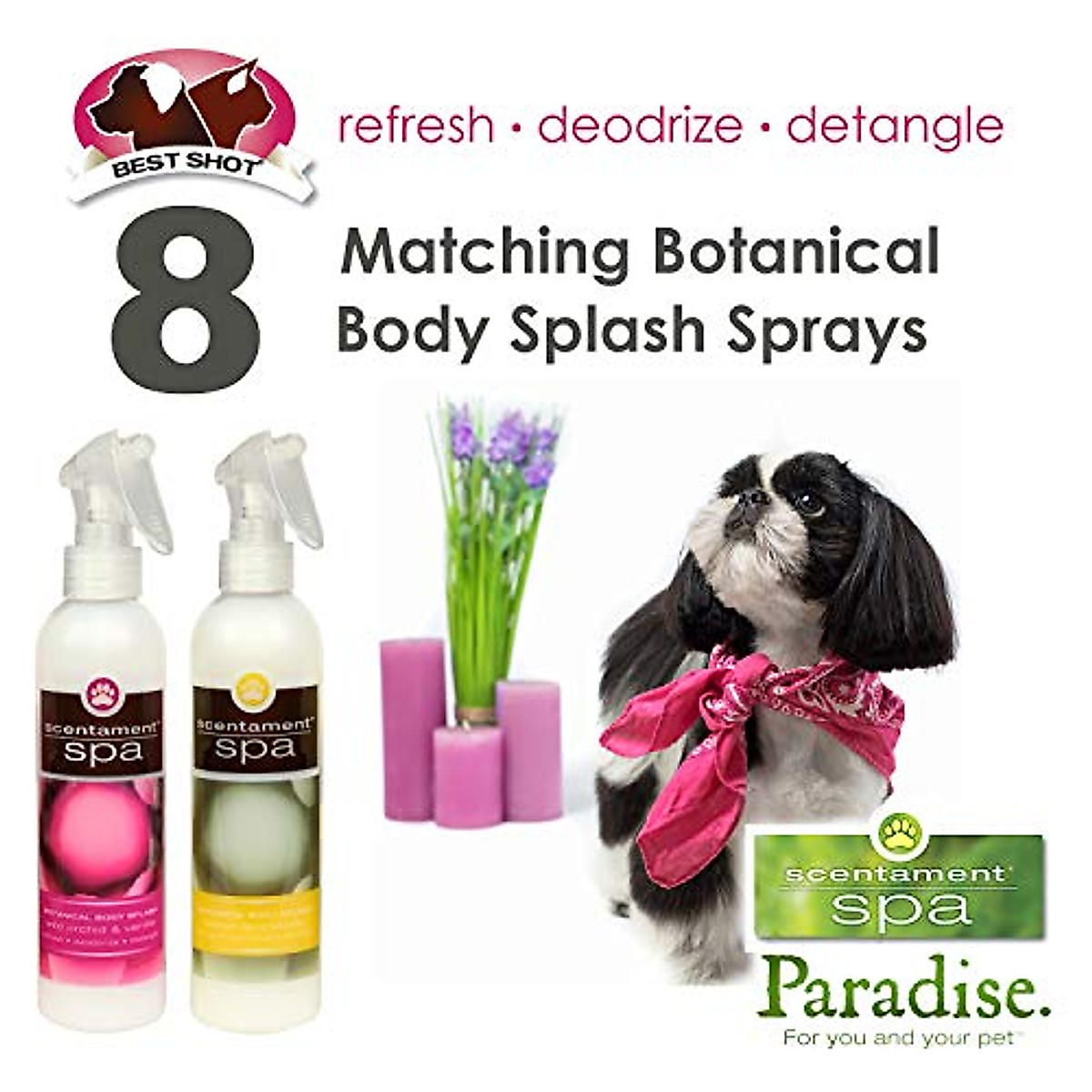 Best Shot Scentament Spa Botanical Body Splash, Detangler Spray, Body Spray for Pets, Cat and Dog Cologne Spray, Lemon Vanilla, 8 Oz.