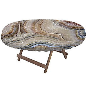 ESFVRG Marble Oval Fitted Tablecloth, Surreal Onyx Stone Surface Pattern Pale Blue Details Picture, for Kitchen Dining, Party, Holiday, Christmas, Buffet, Fits 42" x 60" Table, Cinnamon Grey