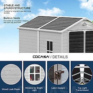 CDCASA 8x6 Feet Resin Storage Shed, Waterproof Outdoor Shed with Floor & Lockable Door & Window & Vents, Plastic Tool Shed for Backyard, Patio, Poolside, Lawn, Dove Grey