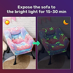 ALIMORDEN Kids Lazy Chair, Glow in The Dark Lovely Unicorn Patterns Toddler Chair, Steel Frame Leisure Sofa with Armrests, Super Soft and Comfy