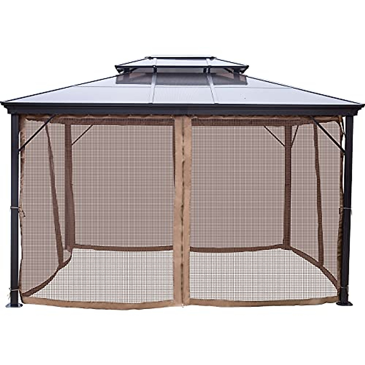 Happybuy Patio Gazebo, 10’ x 12’ Outdoor Gazebo Canopy, Patio Canopy w/Double PVC Plastic Roof, Aluminum Frame with Curtains and Netting, Shelter for Patios, Backyard, Outdoor Lawn