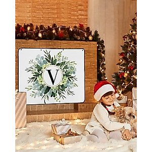 Fireplace Screen Magnetic Fireplace Cover for Living Room Washable Indoor Fireplace Draft Cover Christmas Fireplace Screens,Save Energy Stops Heat Loss,Letter V, Farmhouse Eucalyptus Wreath 51"x39"