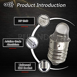 Ruiandsion 4pcs E10 LED Bulbs 3V 6000K White LED Bulbs for Torchlight Flashlight Torch Light,Negative Earth