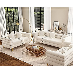 AMERLIFE Sofa, 3 Piece Set 85 inch Oversized Sofa- Comfy Sofa Couch, 3 Seater Sofa and Loveseat for Living Room- Bouclé Deep Seat Sofa White