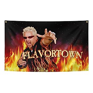 Generic Flavortown Guy Funny Flag 3X5FT Banner,Man Cave Wall Flag for College Dorm Room Frat Outdoor Parties Gift Tailgates,with 4 Brass Grommets.