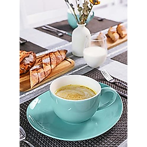 Sweese 622.402 Jumbo Mug Set- 24 Ounce Porcelain Mugs for Soup, Coffee, Tea, Ice Cream, Cereal, Set of 4, Turquoise
