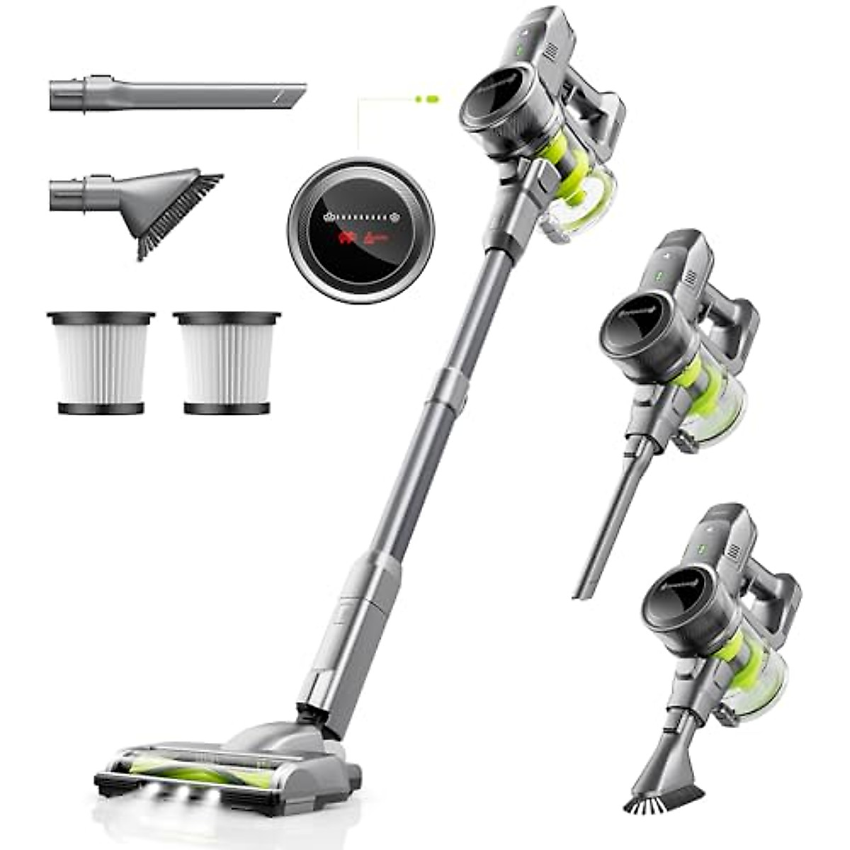 kalado Cordless Vacuum Cleaner, 26Kpa Powerful Stick Vacuum Cleaner, Portable Vacuum Cleaner with LED Display, Rechargeable Vacuum, Self-Standing, Brushless Motor, 6-in-1 Multifunctional Cleaner