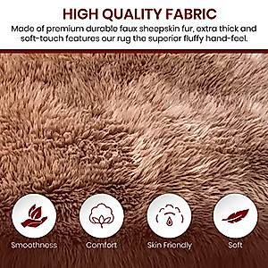 LAMBZY '' Lena Collection '' Faux Sheepskin | Super Soft Hypoallergenic Rectangular Area Rug | Plush Fur Premium Shag (2'x3',60x90 cm, Camel)