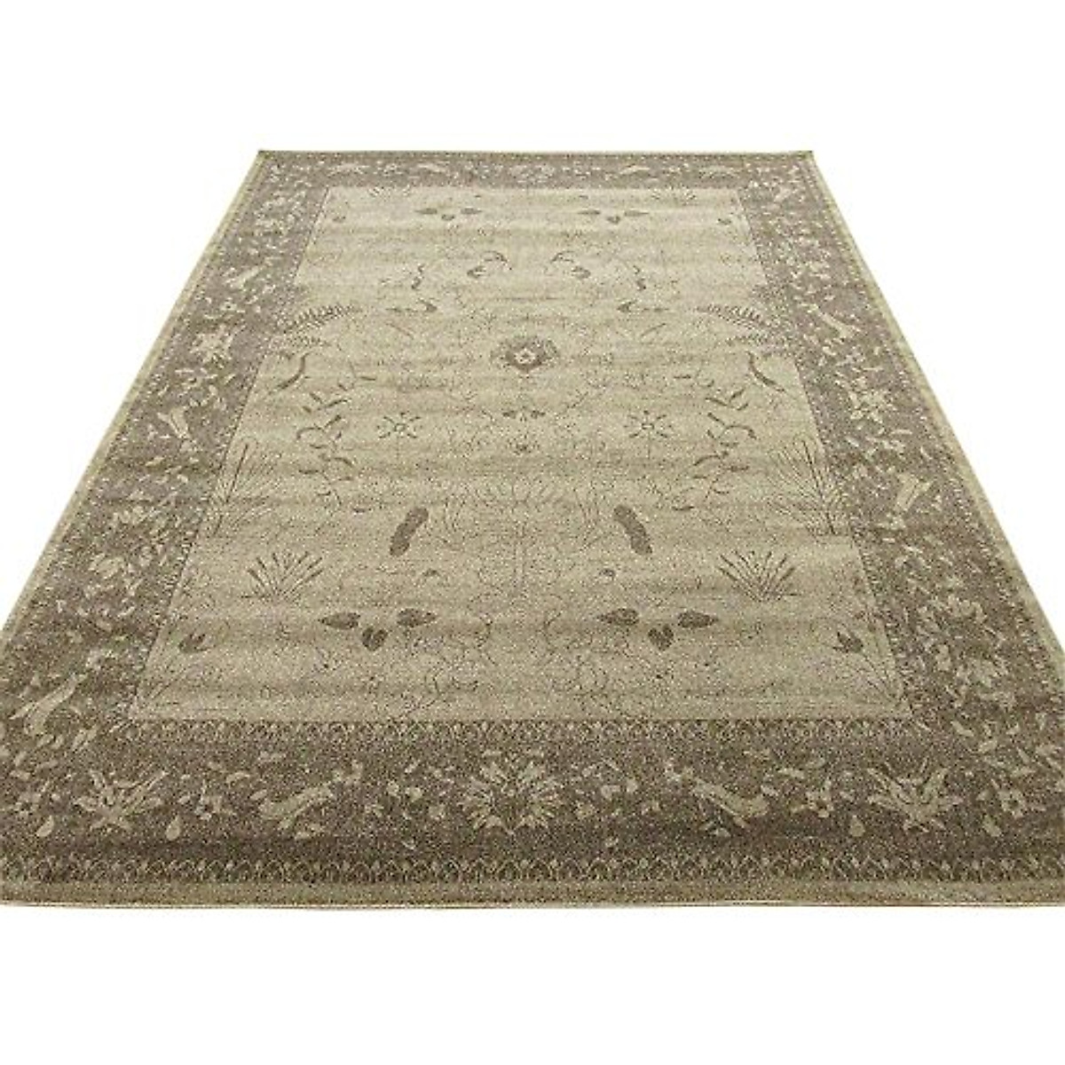 Unique Loom La Jolla Collection Farmhouse, Contemporary, Botanical, Traditional, Vintage Area Rug, 9 x 12 ft, Light Brown/Dark Brown
