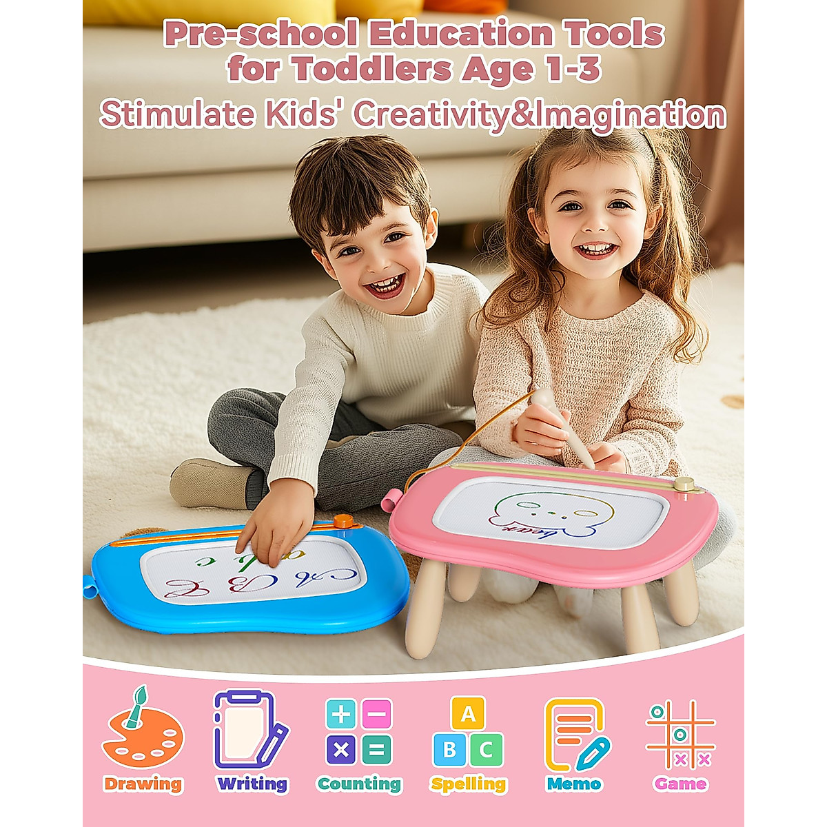 KOKODI Toys Gifts for 1 2 3 Years Old Girl, Sturdy Magnetic Drawing Board Sketch Doodle Pad, Educational Learning Birthday Easter Gifts Basket Stuffers for Kids Toddler - Left Hands Friendly