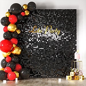 COKAOBE Black Shimmer Wall Backdrop, 30PCS Square Sequin Shimmer Backdrop Panel, Sequin Backdrops for Birthday, Anniversary, Wedding, Graduation & Bachelorette Party Decoration