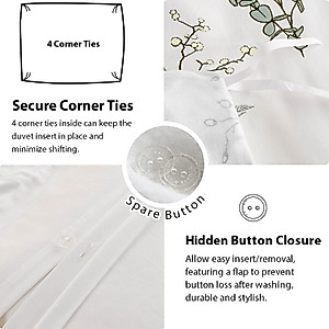 Simple&Opulence 100% Cotton Duvet Cover Set King Size, 3Pcs White Floral Botanical Printed Comforter Cover Set with Button Closure, Soft Breathable Bedding with Linen Trim for All Seasons