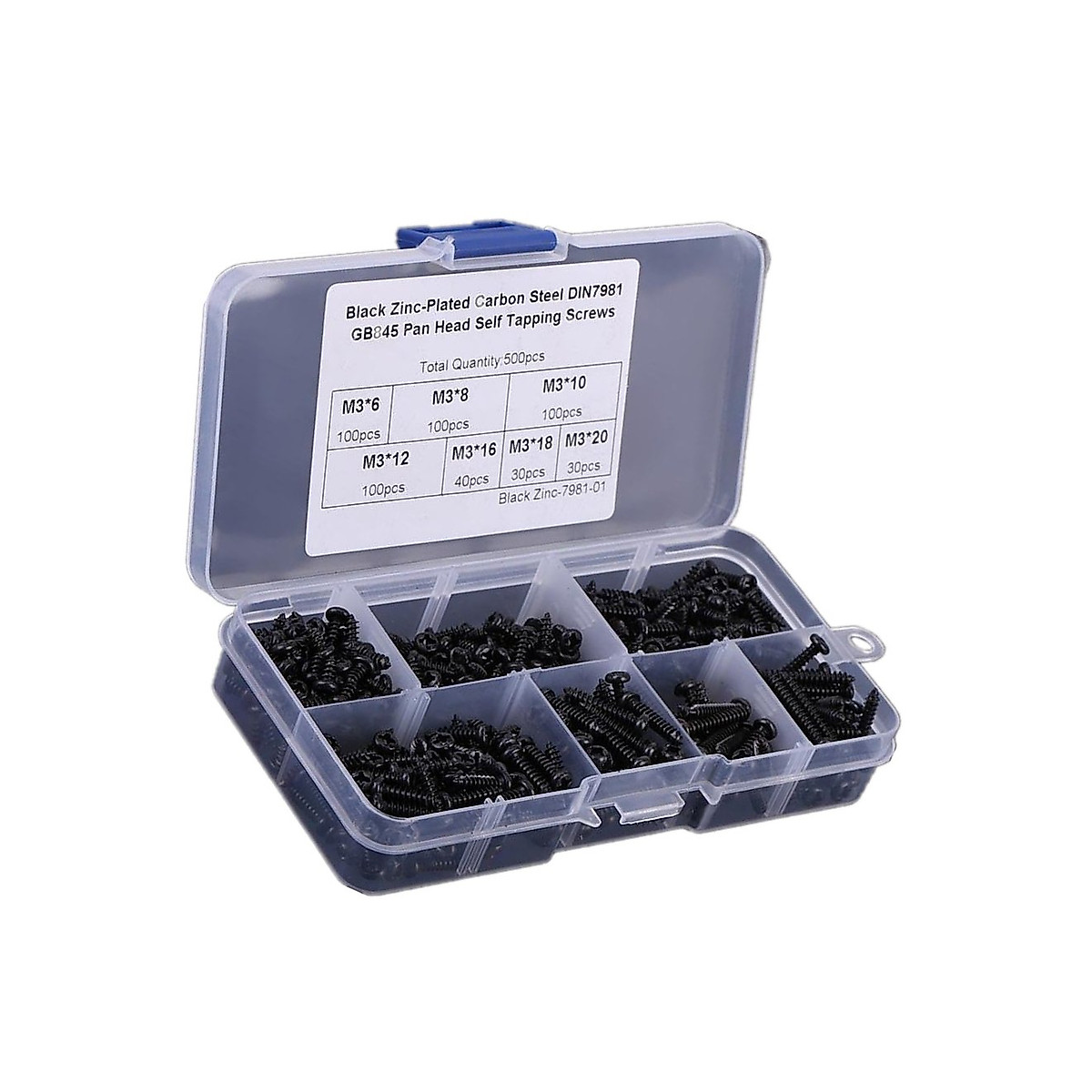 Evwoge 500pcs M3/3MM Diameter Phillips Pan Head Screws Self Tapping Drilling Screws Assortment Kit Carbon Steel 6mm 8mm 10mm 12mm 16mm 18mm 20mm Length