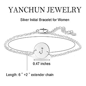 YANCHUN Silver K Initial Bracelet for Women Adjustable Round Disc Alphabet Letters Bracelet for Girls (K)