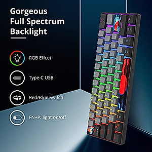 Mosptnspg RGB Mini 60% Percent Mechanical Gaming Keyboard, Blue Switch Ultra-Compact Backlit Ergonomic Wired Office Keyboard with Grey/Black PBT keycaps for Mac/Win/PC/ps4/ps5(Grey/Blue Switch)