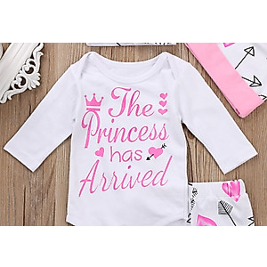 FOCUSNORM 4 pcs Baby Girls Pants Set Newborn Infant Toddler Letter Romper Arrow Heart Pants Hats Headband Clothes Pink